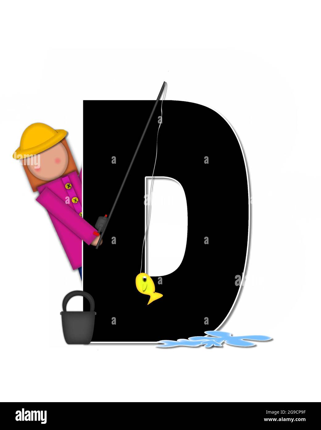The letter D, in the alphabet set "Children Gone Fishing," is black ...