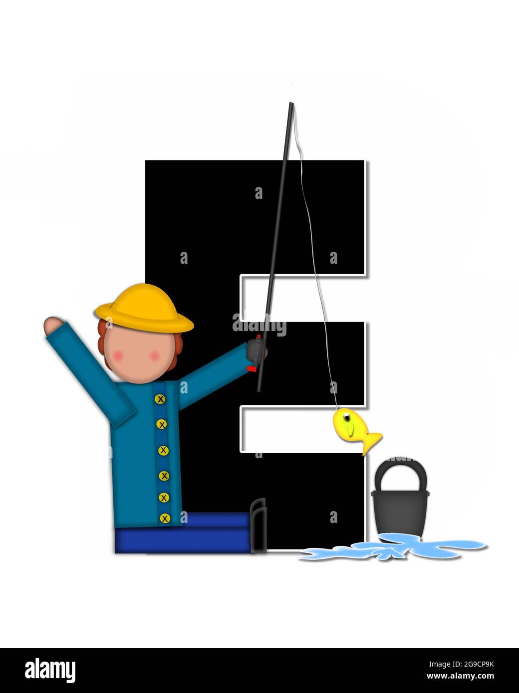 The letter E, in alphabet set "Children Gone Fishing" is black. Letters ...