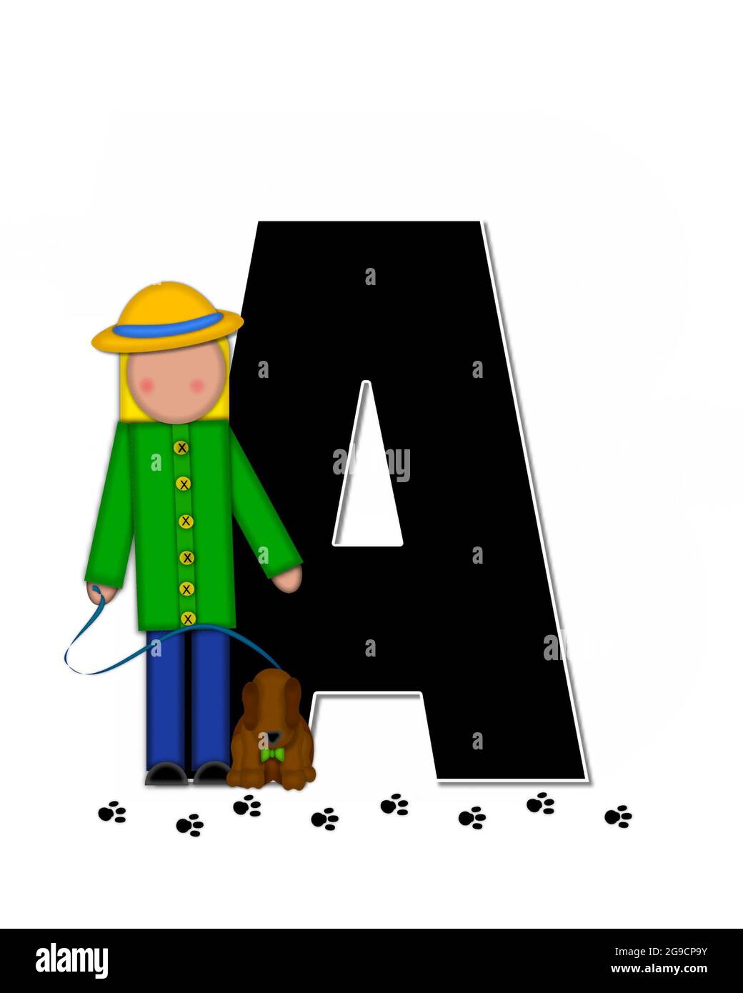 The letter A, in alphabet set "Children My Pets" is black. Letters are ...
