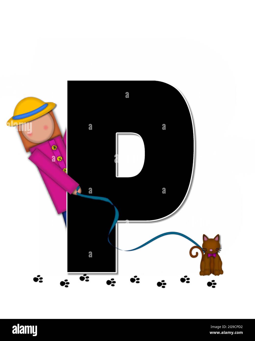 The letter P, in alphabet set "Children My Pets" is black. Letters are ...