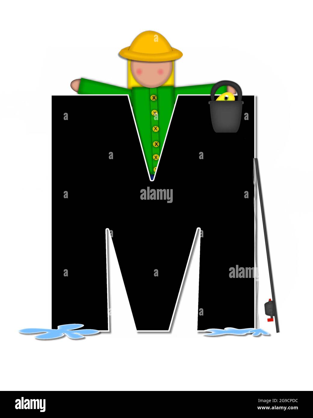 The letter M, in the alphabet set "Children Gone Fishing," is black ...