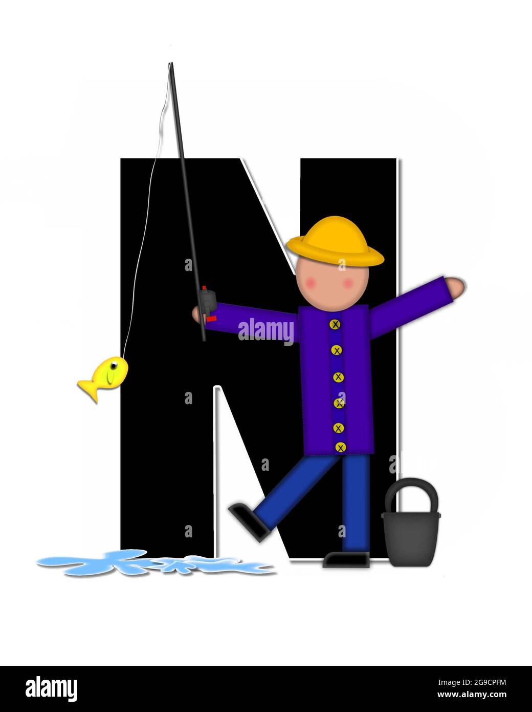 The letter N, in the alphabet set "Children Gone Fishing," is black ...