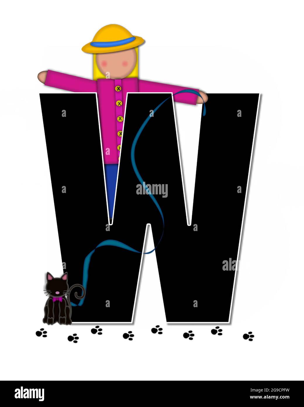 The letter W, in alphabet set "Children My Pets" is black. Letters are ...