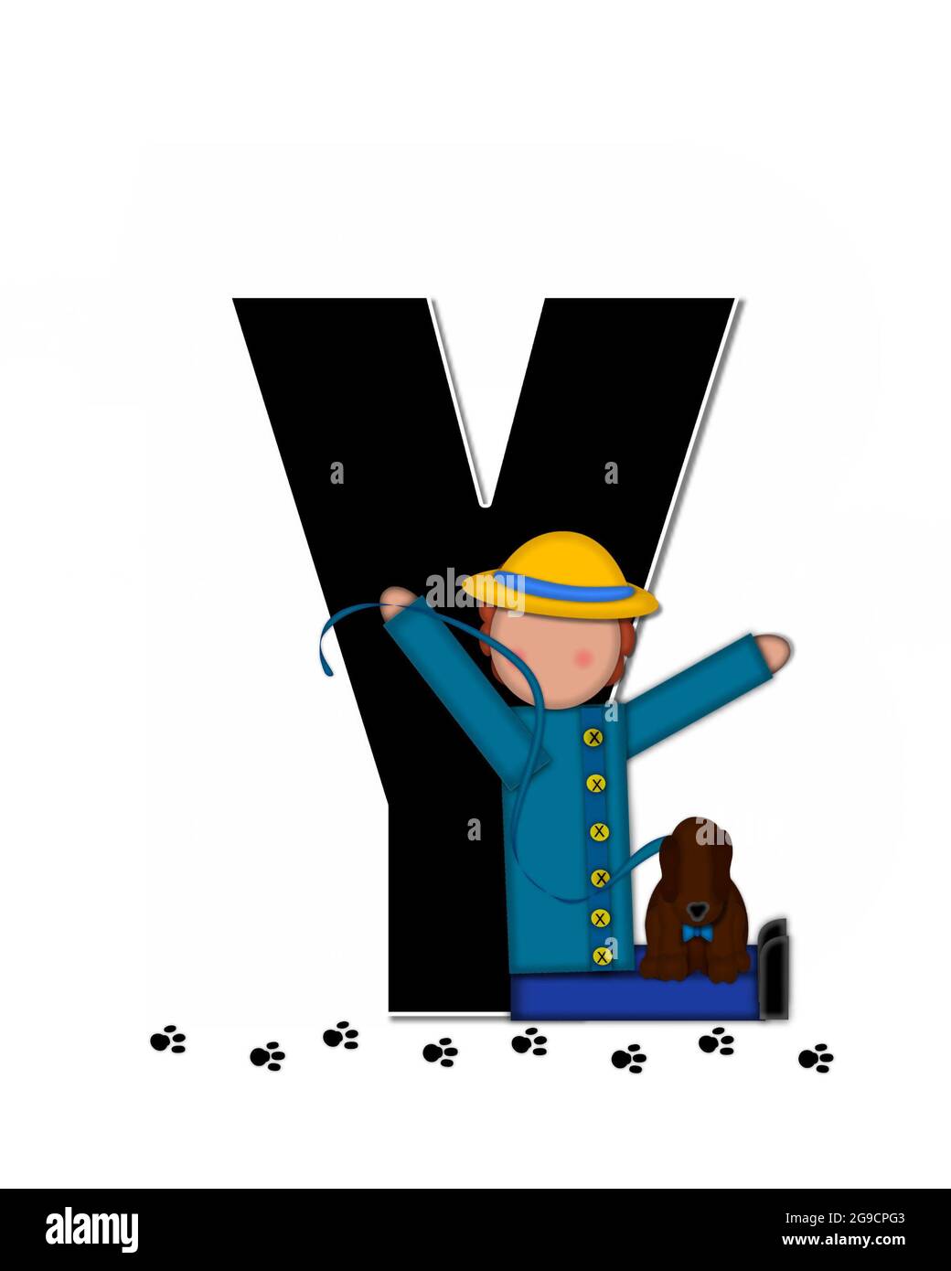 The letter Y, in alphabet set "Children My Pets" is black. Letters are ...