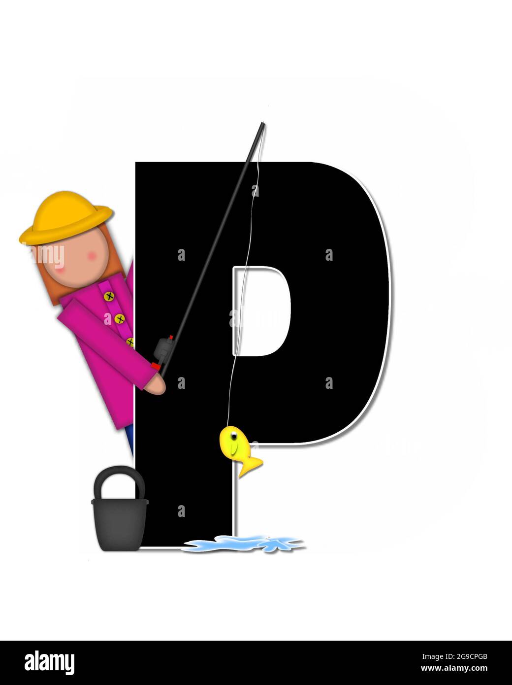 The letter P, in the alphabet set "Children Gone Fishing," is black ...