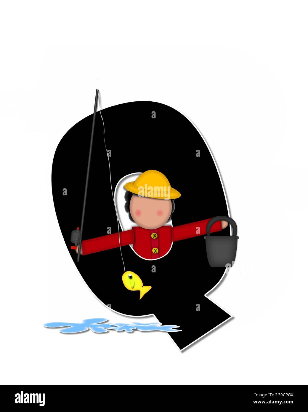 The letter Q, in the alphabet set "Children Gone Fishing," is black ...