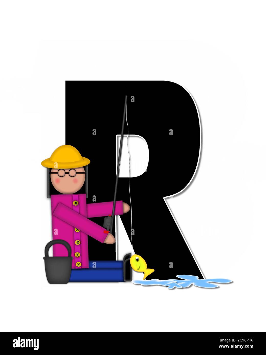 The letter R, in the alphabet set "Children Gone Fishing," is black ...