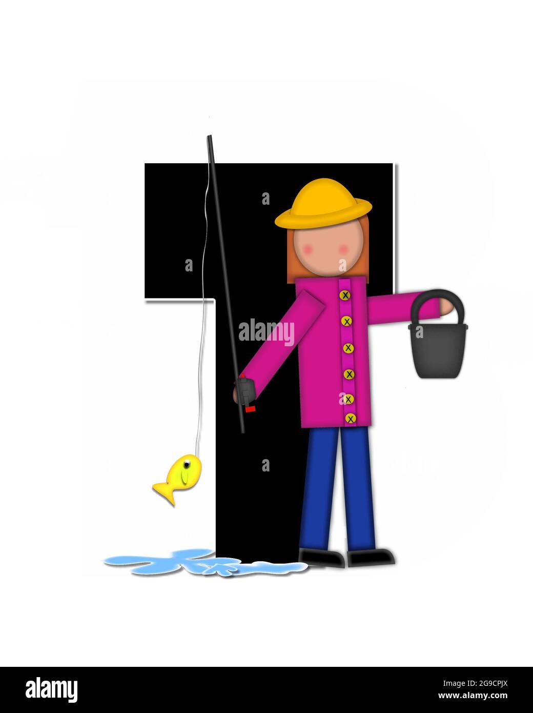 The letter T, in the alphabet set "Children Gone Fishing," is black ...