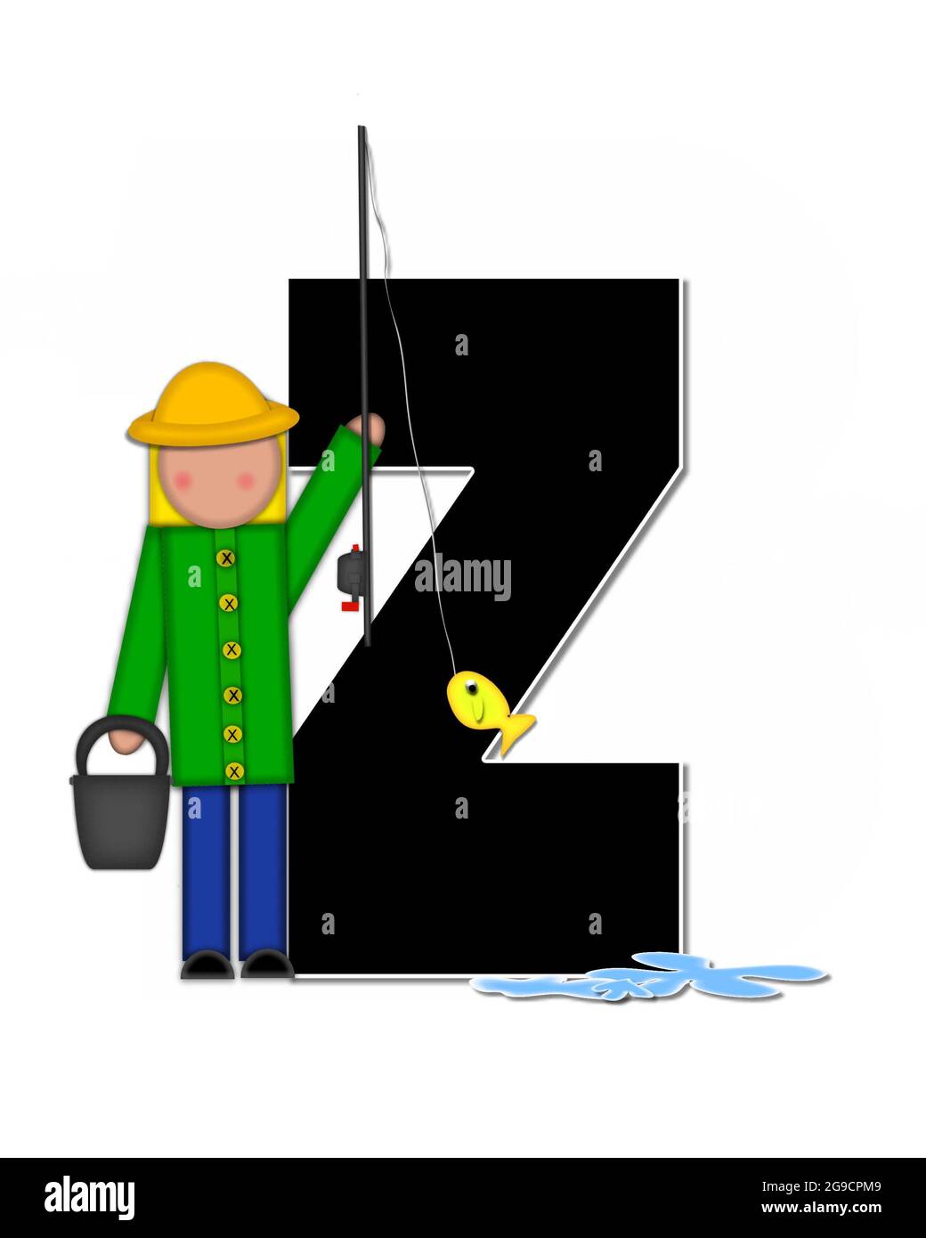 The letter Z, in the alphabet set "Children Gone Fishing," is black ...