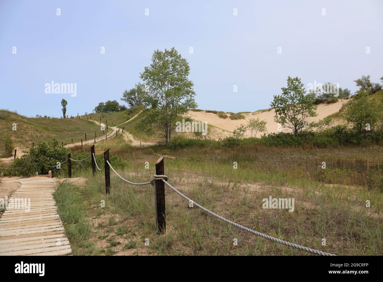The Kohler Dunes Cordwalk trail along the sandy dunes at Kohler Dunes ...