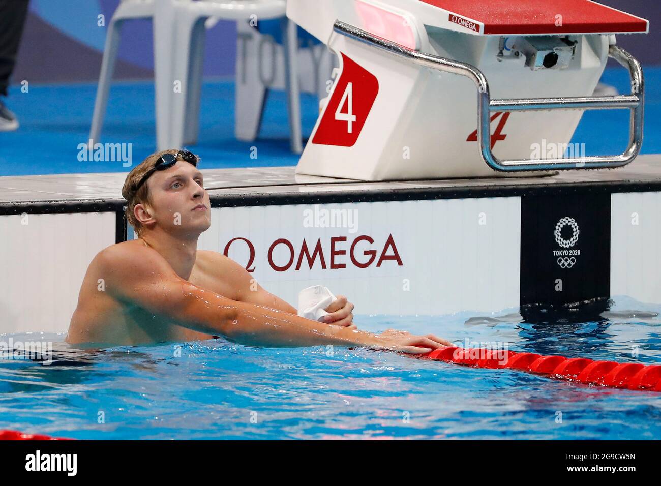 Tokyo, Japan. 25th July, 2021. Kieran Smith (USA) reacts after ...