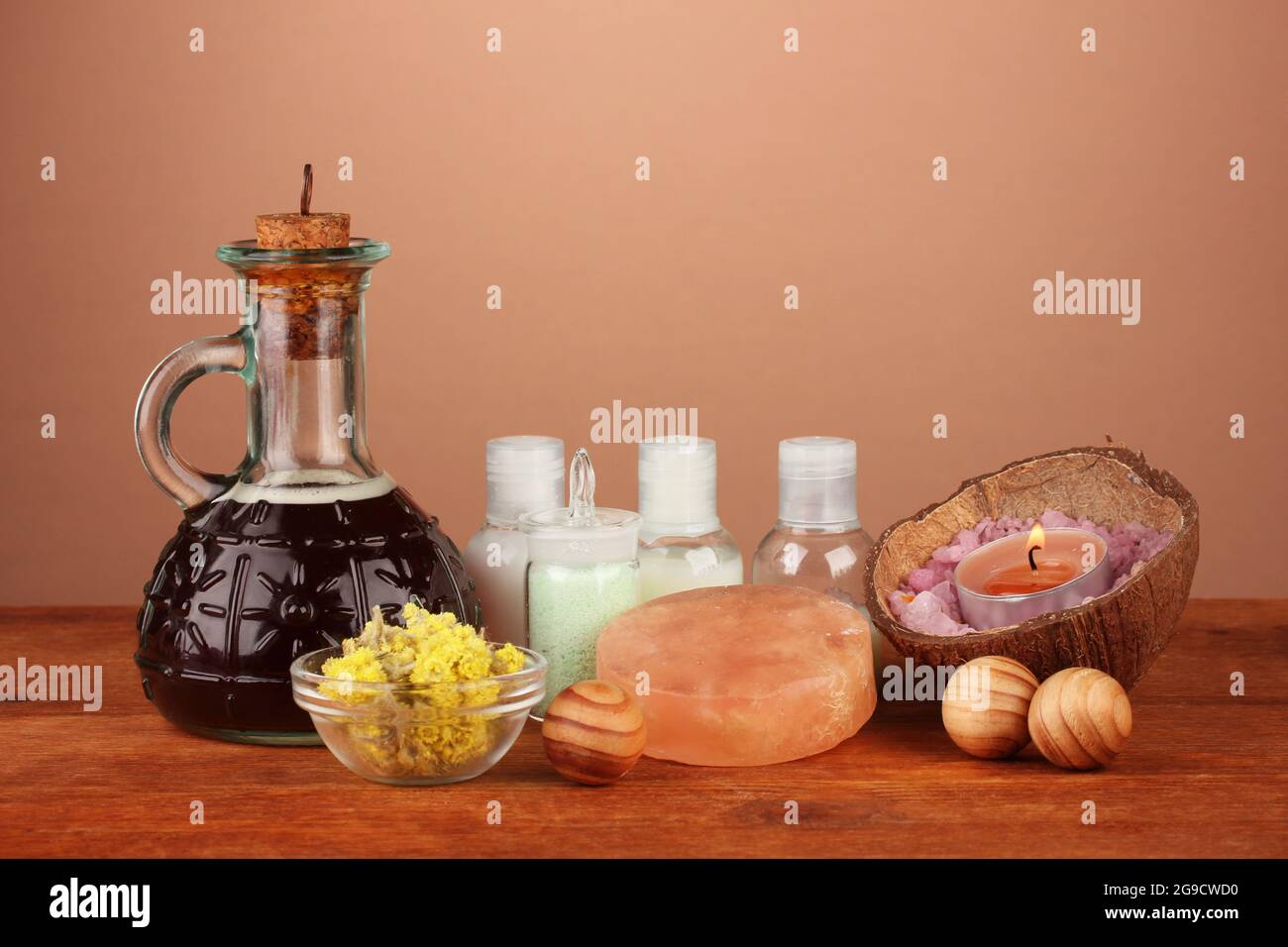 ingredients for soap making on brown background Stock Photo - Alamy