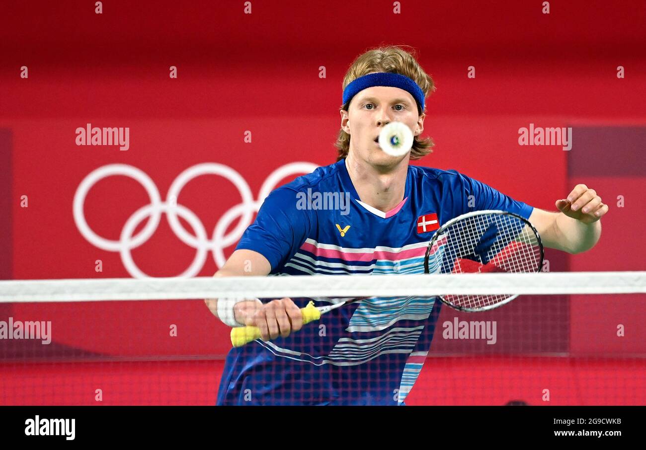 Tokyo, Japan. 25th July, 2021. Anders Antonsen, of Denmark, Badminton ...