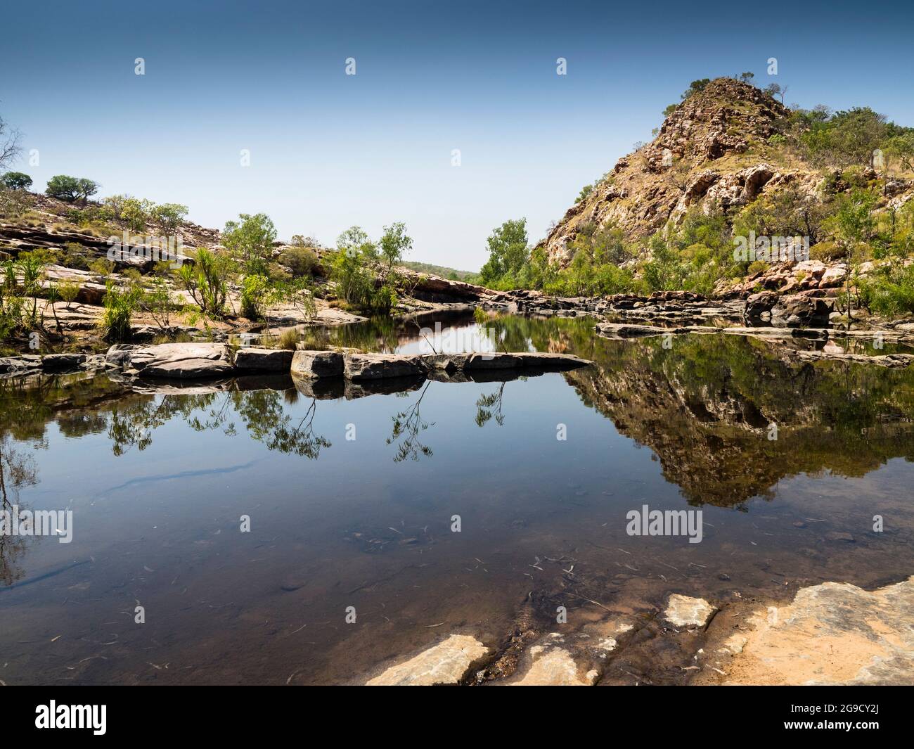 Rocky landscape and shallow pools on Bell Creek above Bell Gorge, Gibb ...