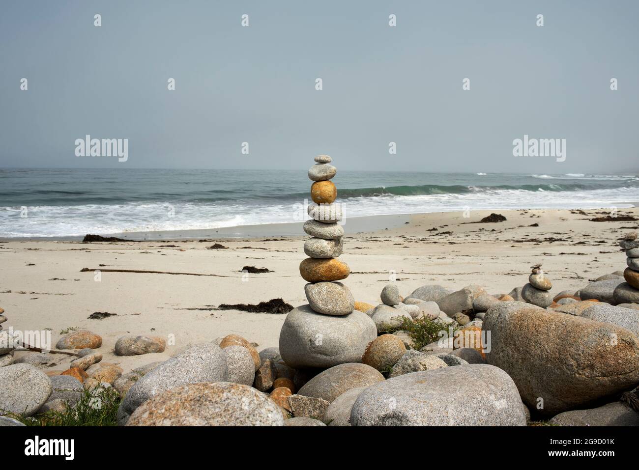Stack of pebbles. Pebble Beach along the 17 mile drive, California, USA ...