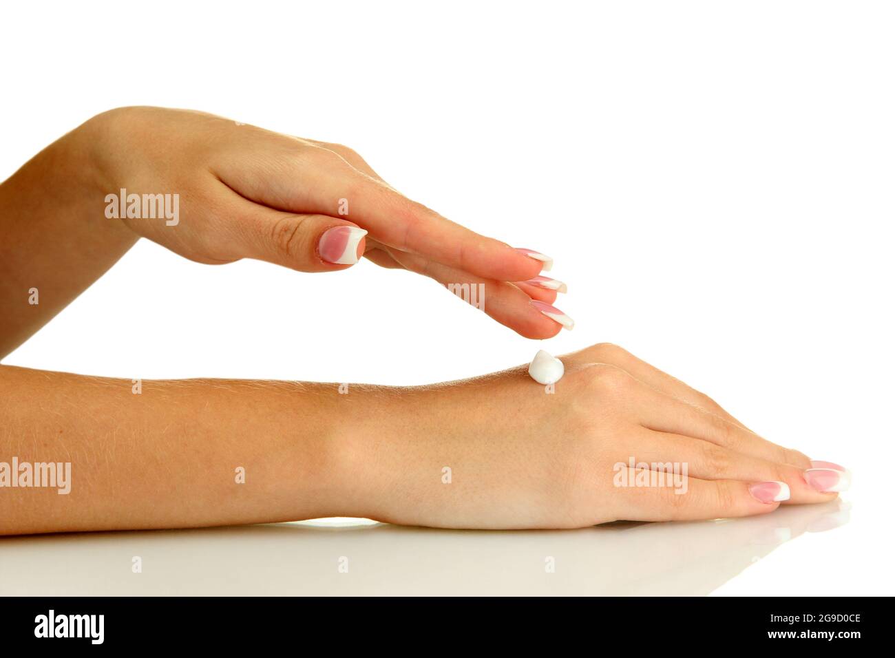 Beautiful woman hands with cream, isolated on white Stock Photo - Alamy
