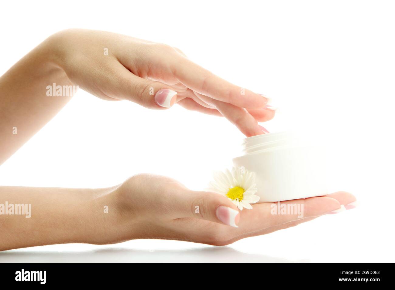 Beautiful woman hands with cream, isolated on white Stock Photo - Alamy