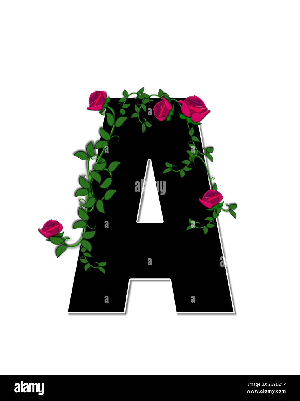 The letter A, in the alphabet set "Rose Trellis," is black with white ...