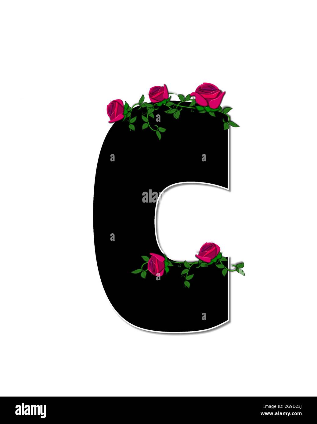 The letter C, in the alphabet set "Rose Trellis," is black with white ...