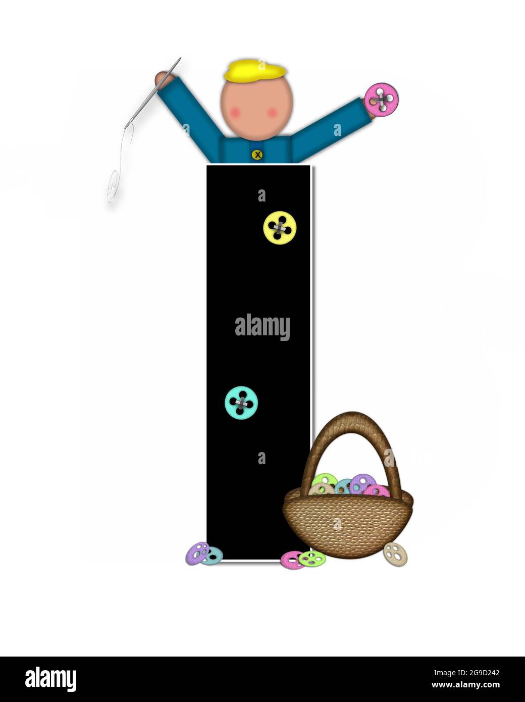 The letter I, in the alphabet set "Children Sewing" is black and ...