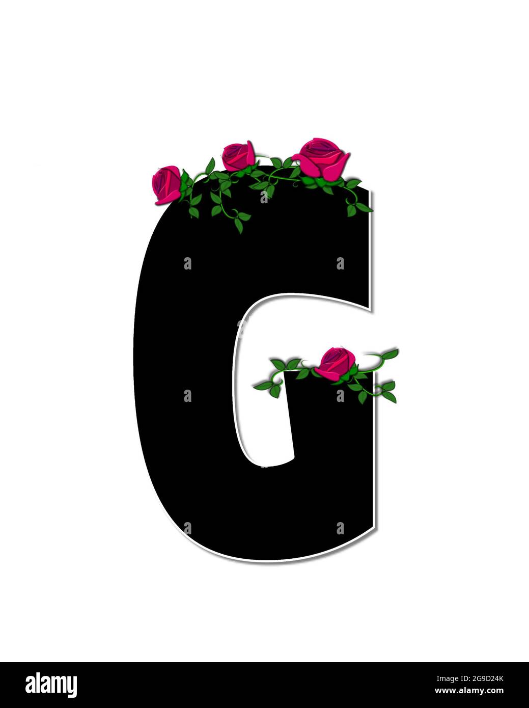 The letter G, in the alphabet set "Rose Trellis," is black with white ...