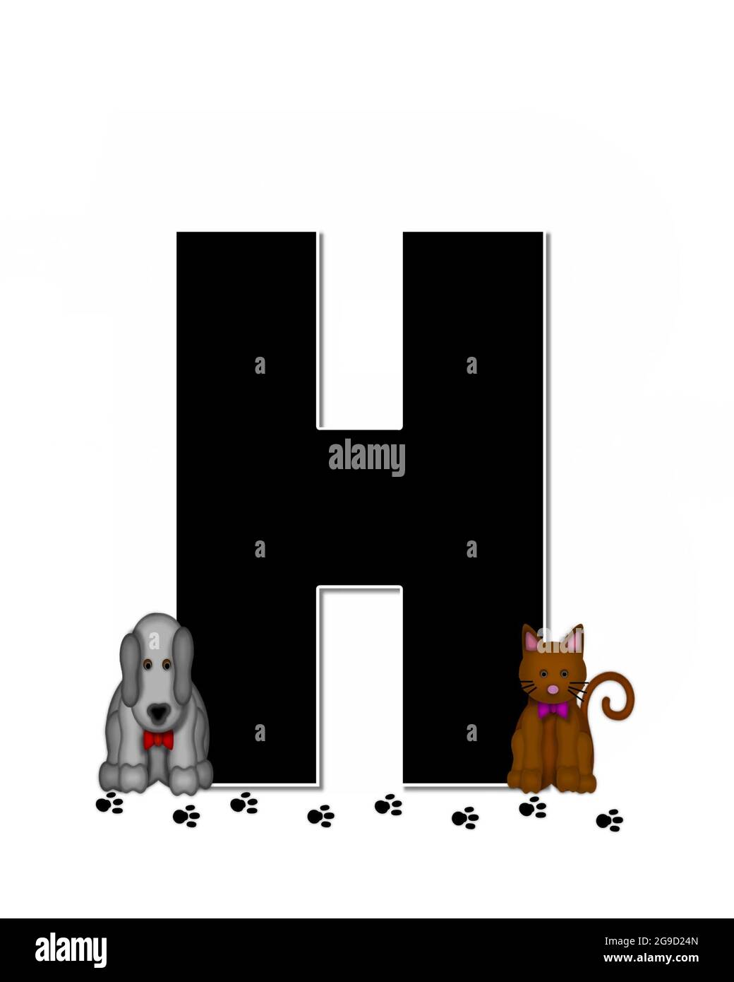 The letter H, in alphabet set "Children Pet Paw Prints" is black ...