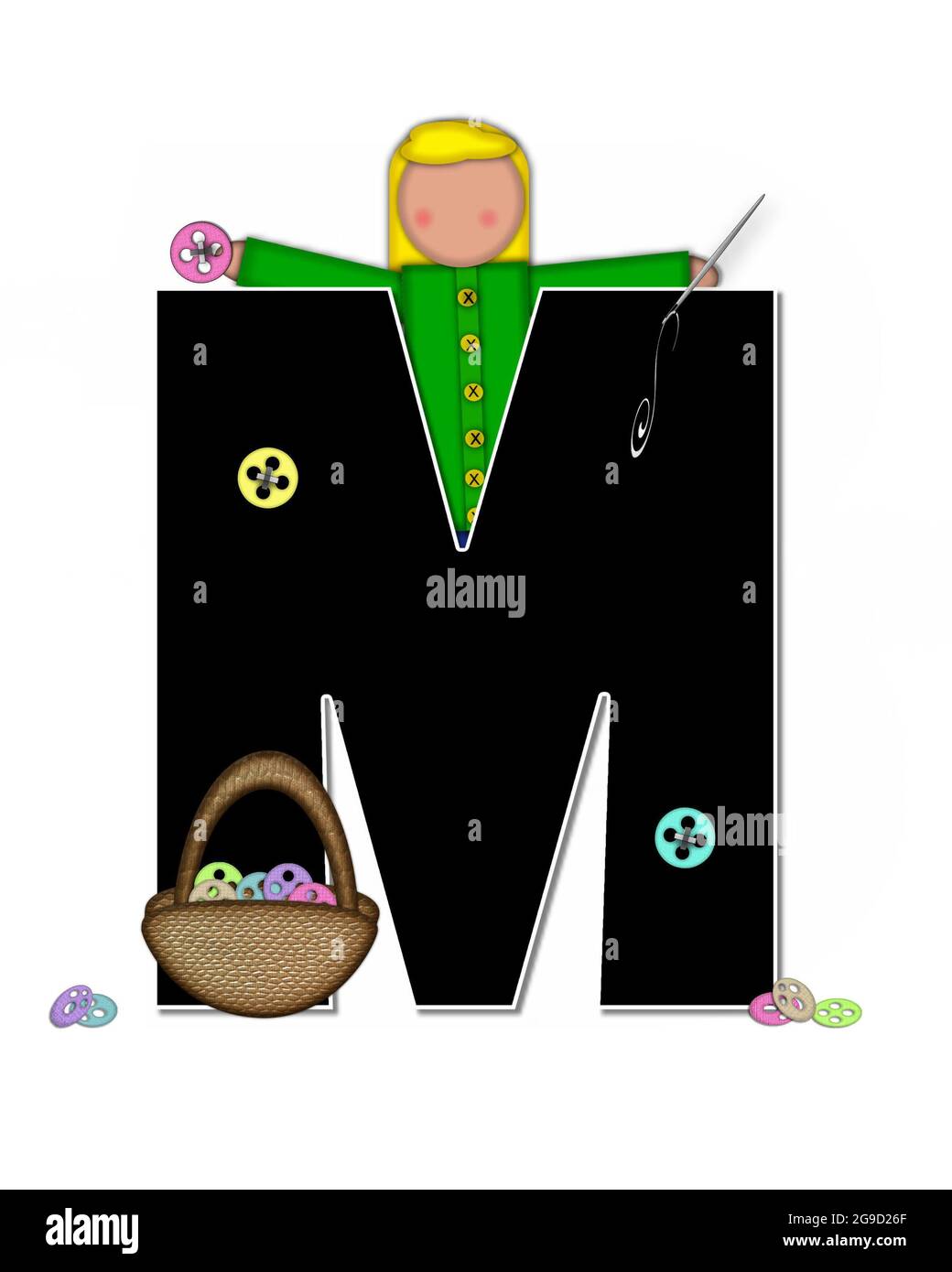 The letter M, in the alphabet set "Children Sewing" is black and ...