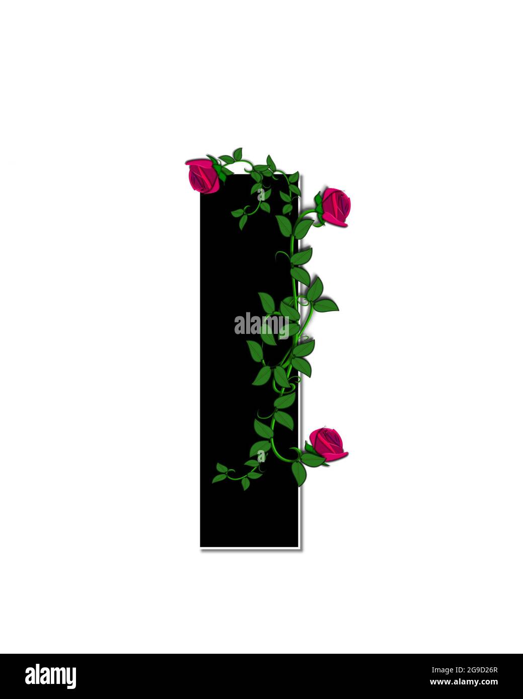 The letter I, in the alphabet set "Rose Trellis," is black with white ...