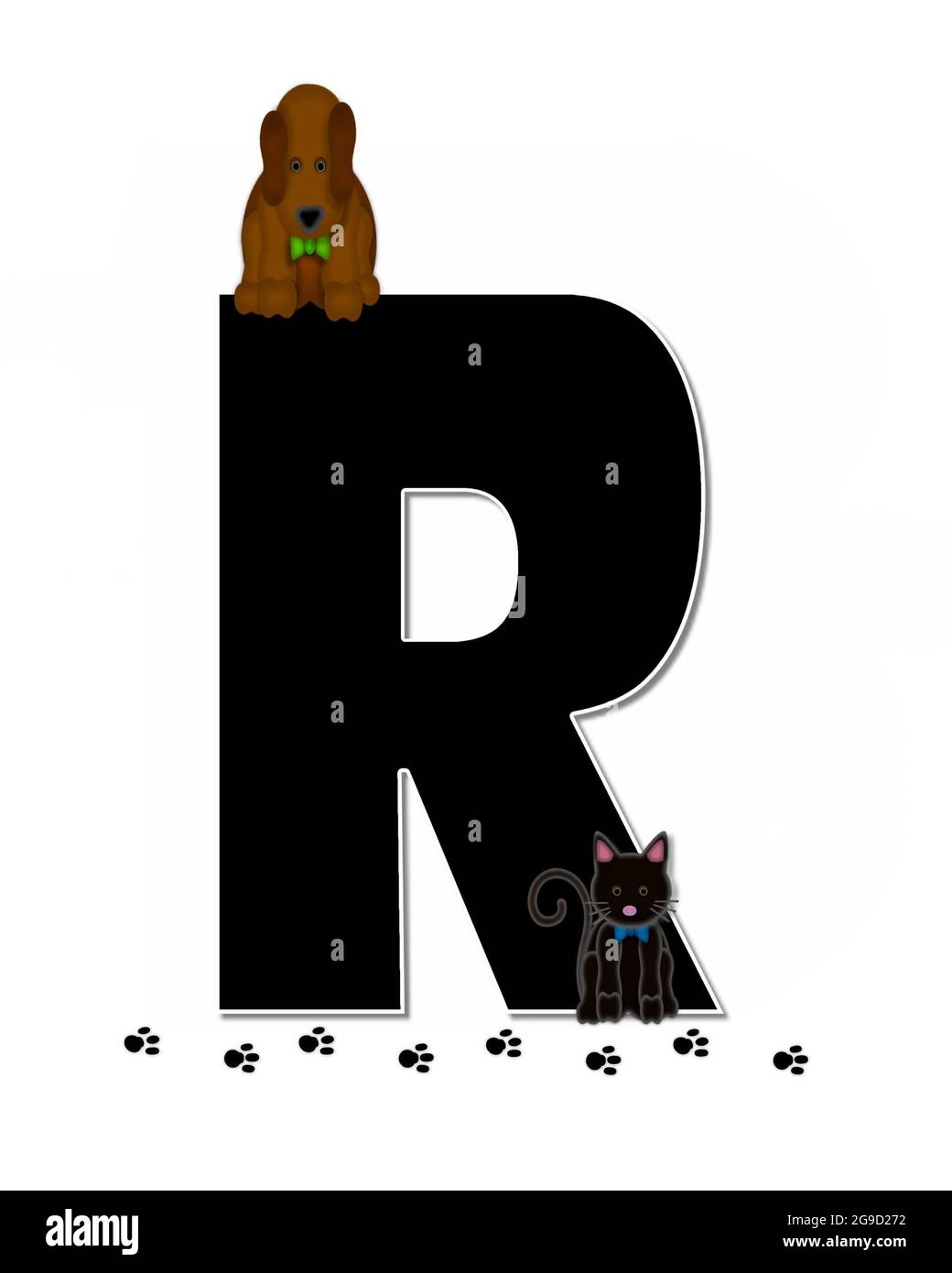 The letter R, in alphabet set "Children Pet Paw Prints" is black ...