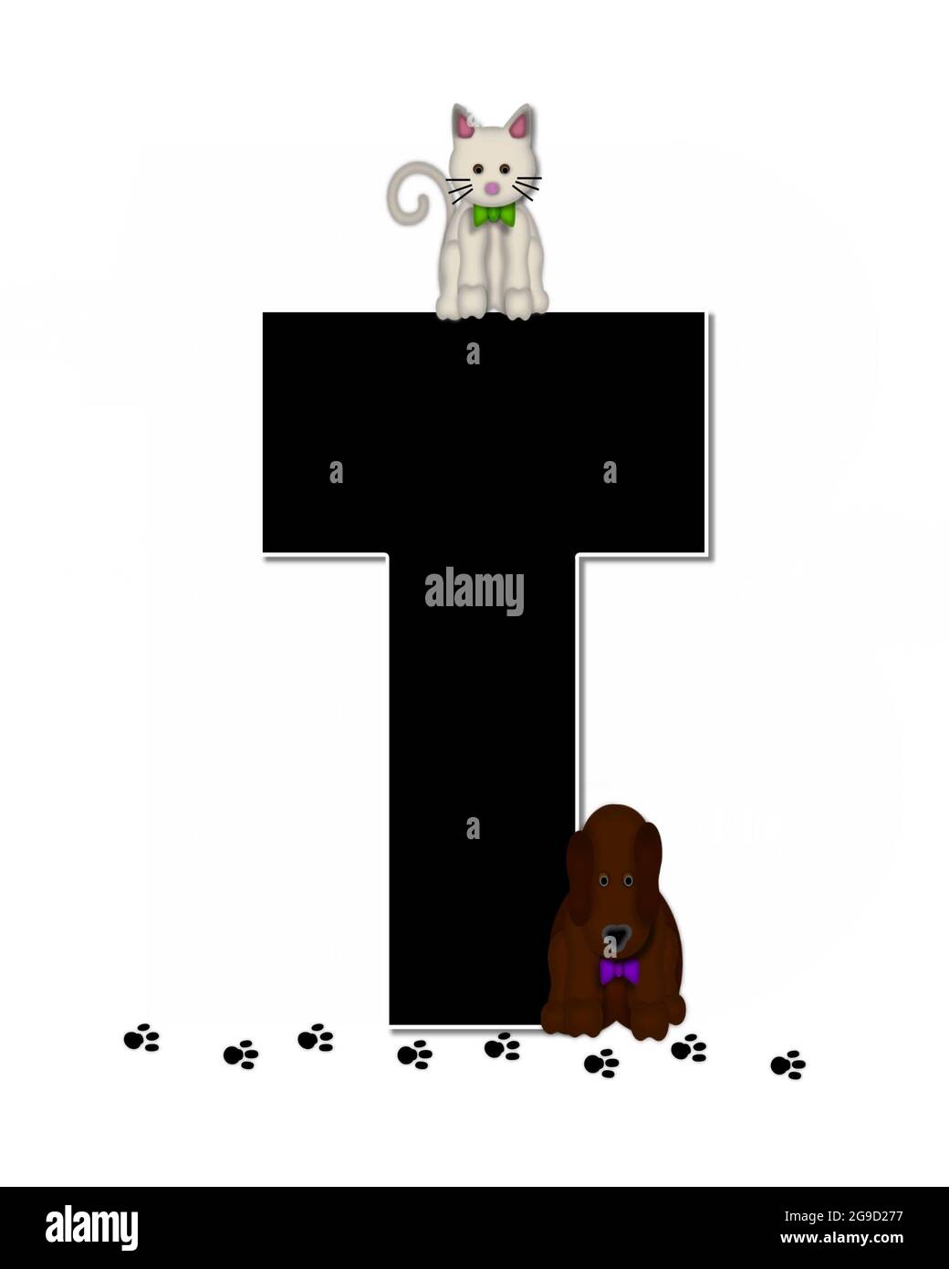 The letter T, in alphabet set "Children Pet Paw Prints" is black ...