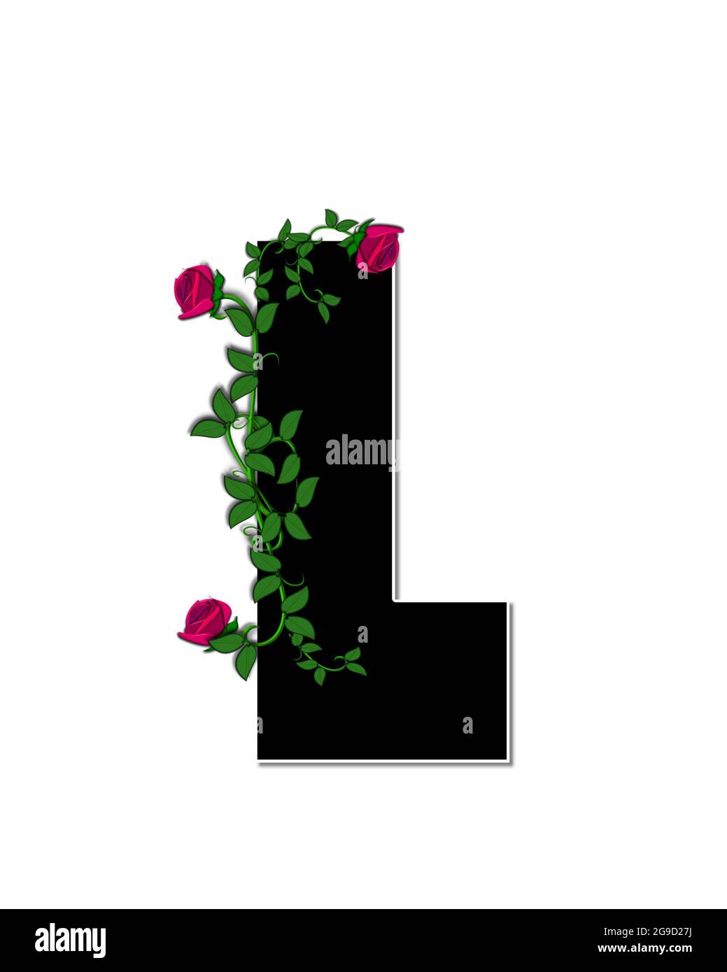 The letter L, in the alphabet set "Rose Trellis," is black with white ...