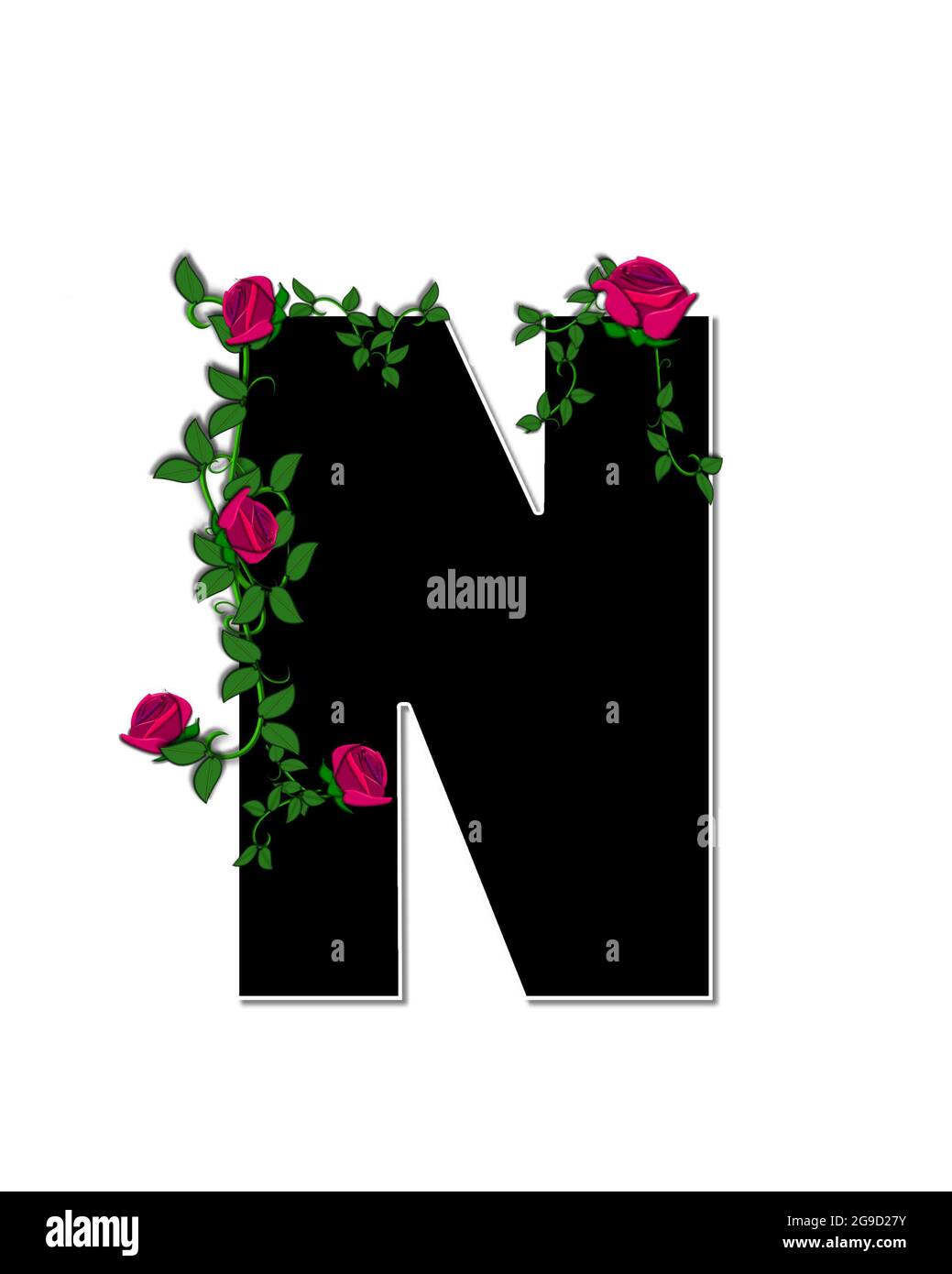 The letter N, in the alphabet set "Rose Trellis," is black with white ...