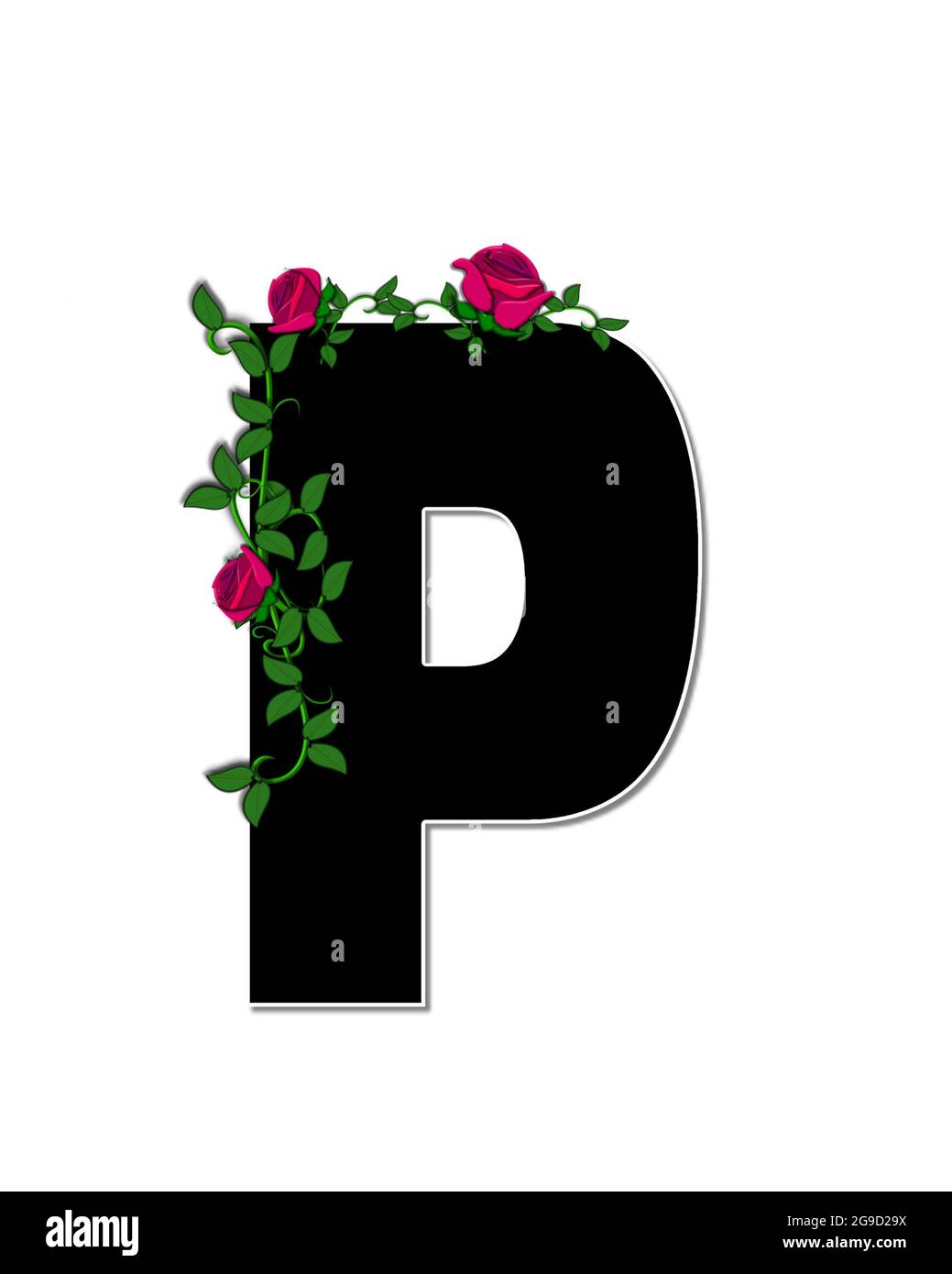 The letter P, in the alphabet set "Rose Trellis," is black with white ...