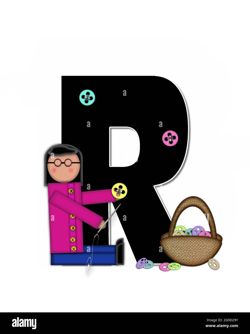 The letter R, in the alphabet set "Children Sewing" is black and ...