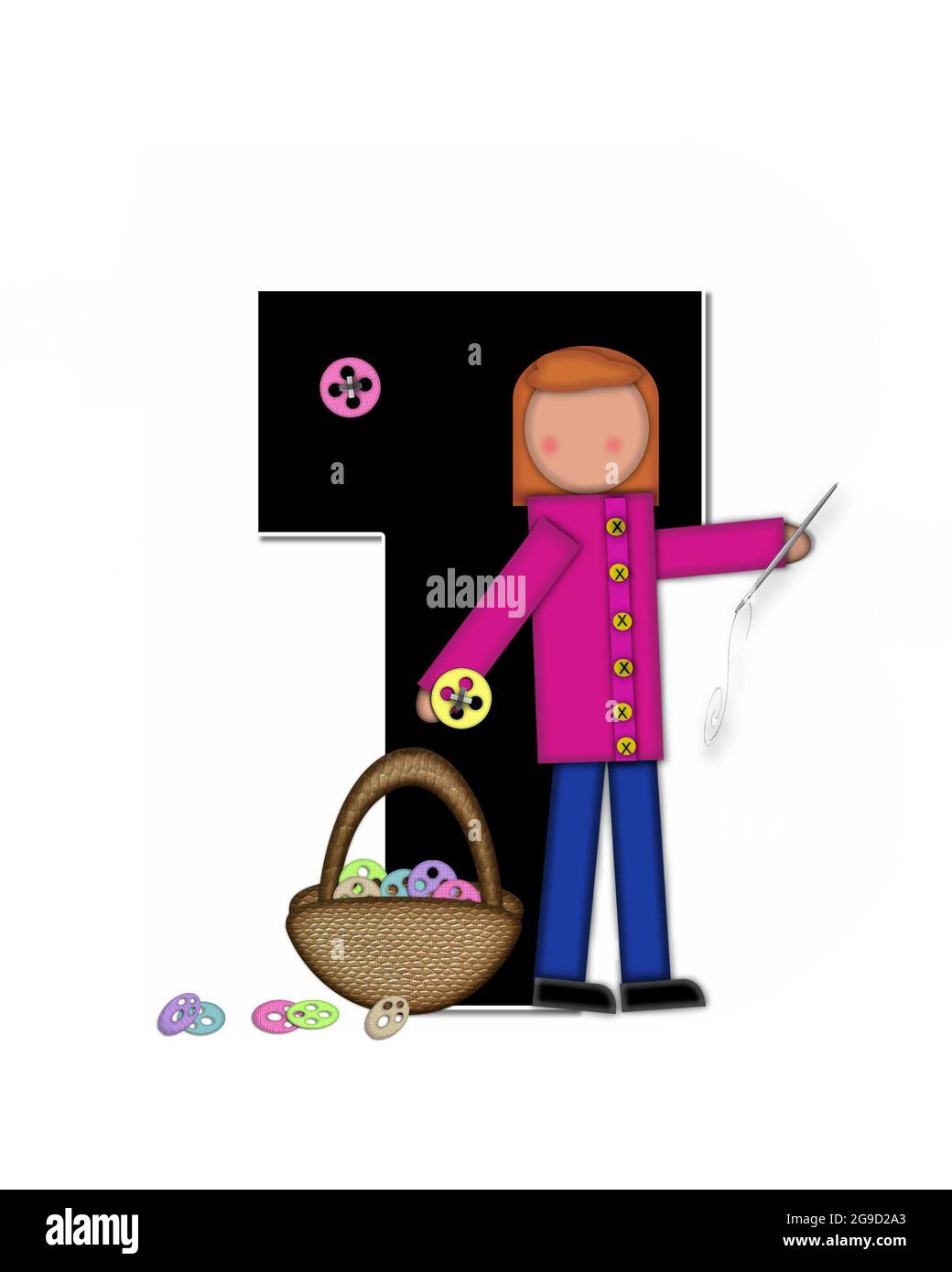 The letter T, in the alphabet set "Children Sewing" is black and ...