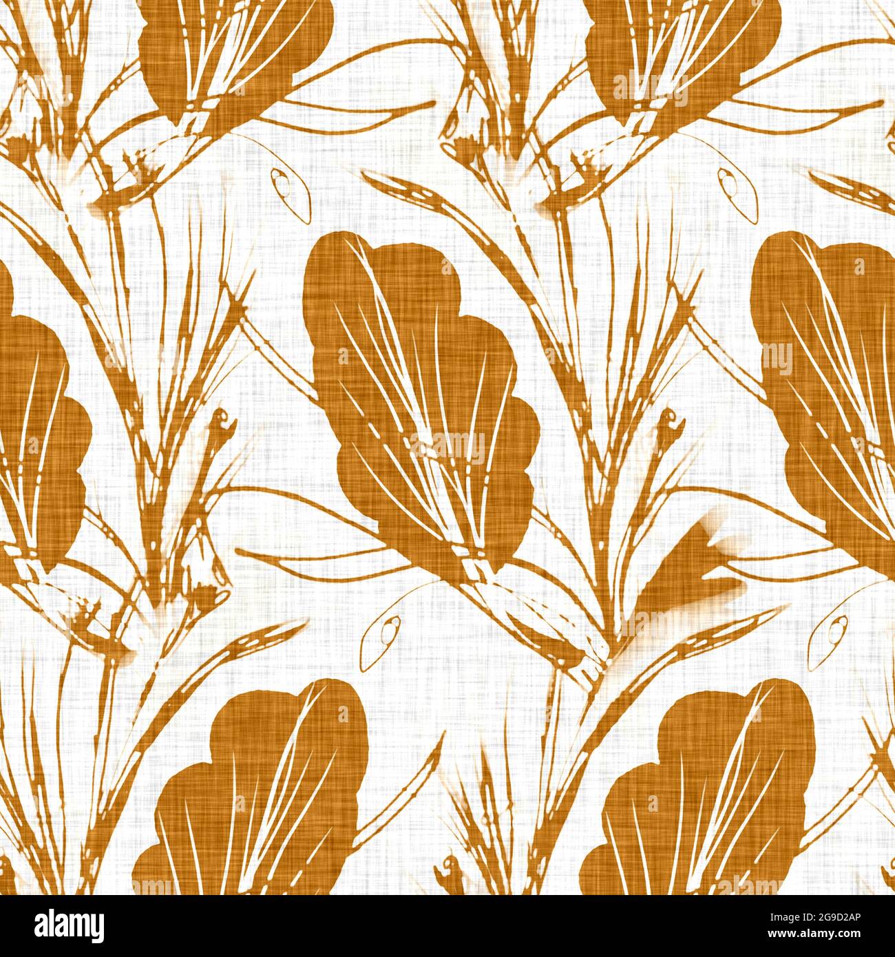 Hand drawn leaf motif linen texture. Whimsical garden seamless pattern ...