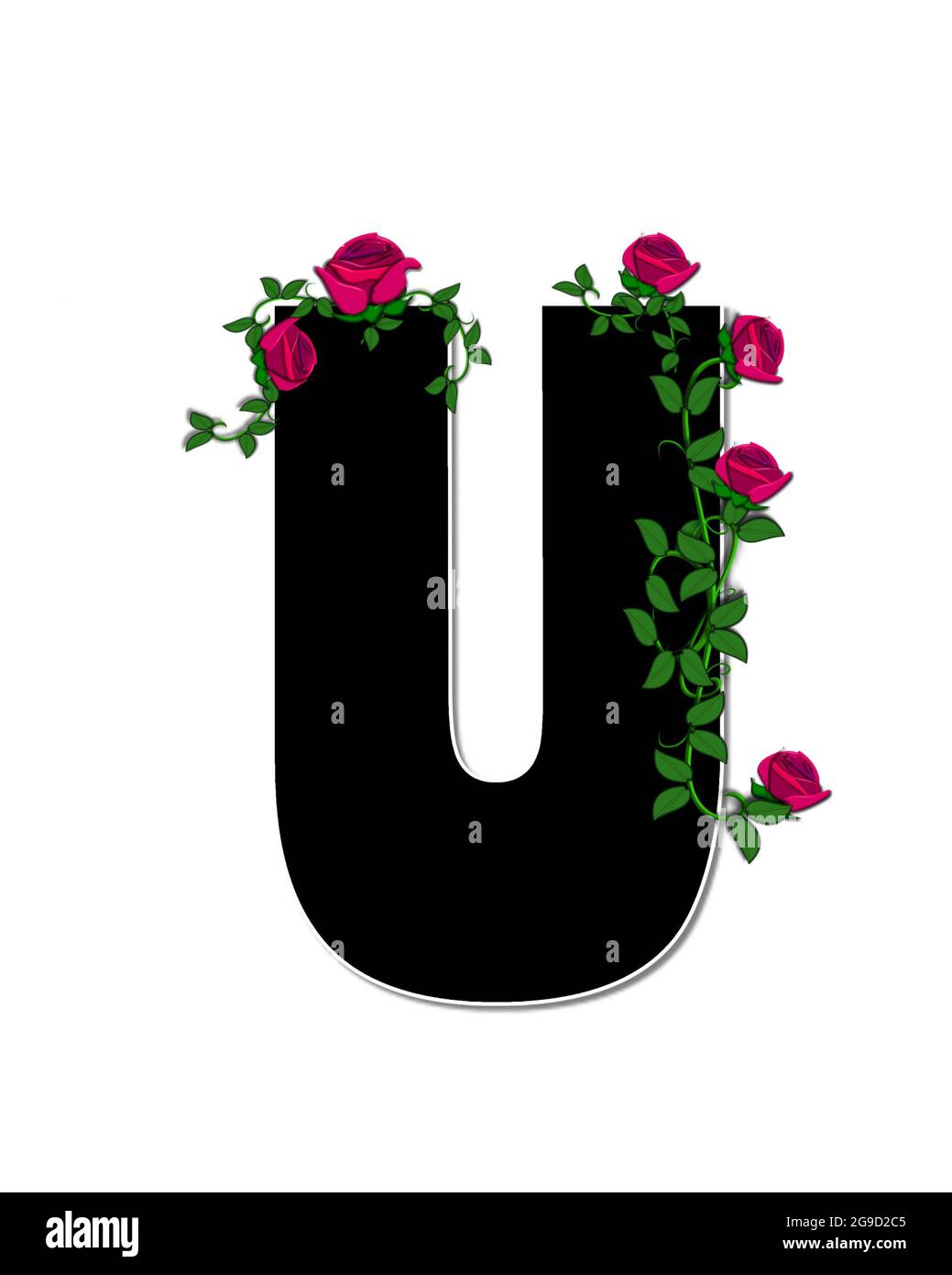 The letter U, in the alphabet set "Rose Trellis," is black with white ...