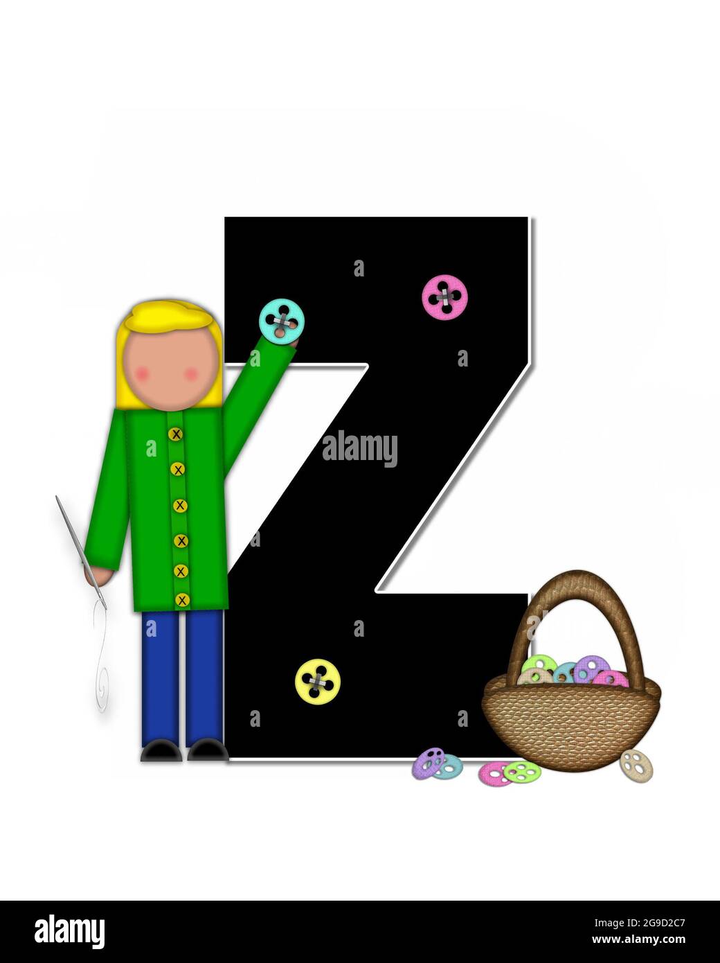 The letter Z, in the alphabet set "Children Sewing" is black and ...