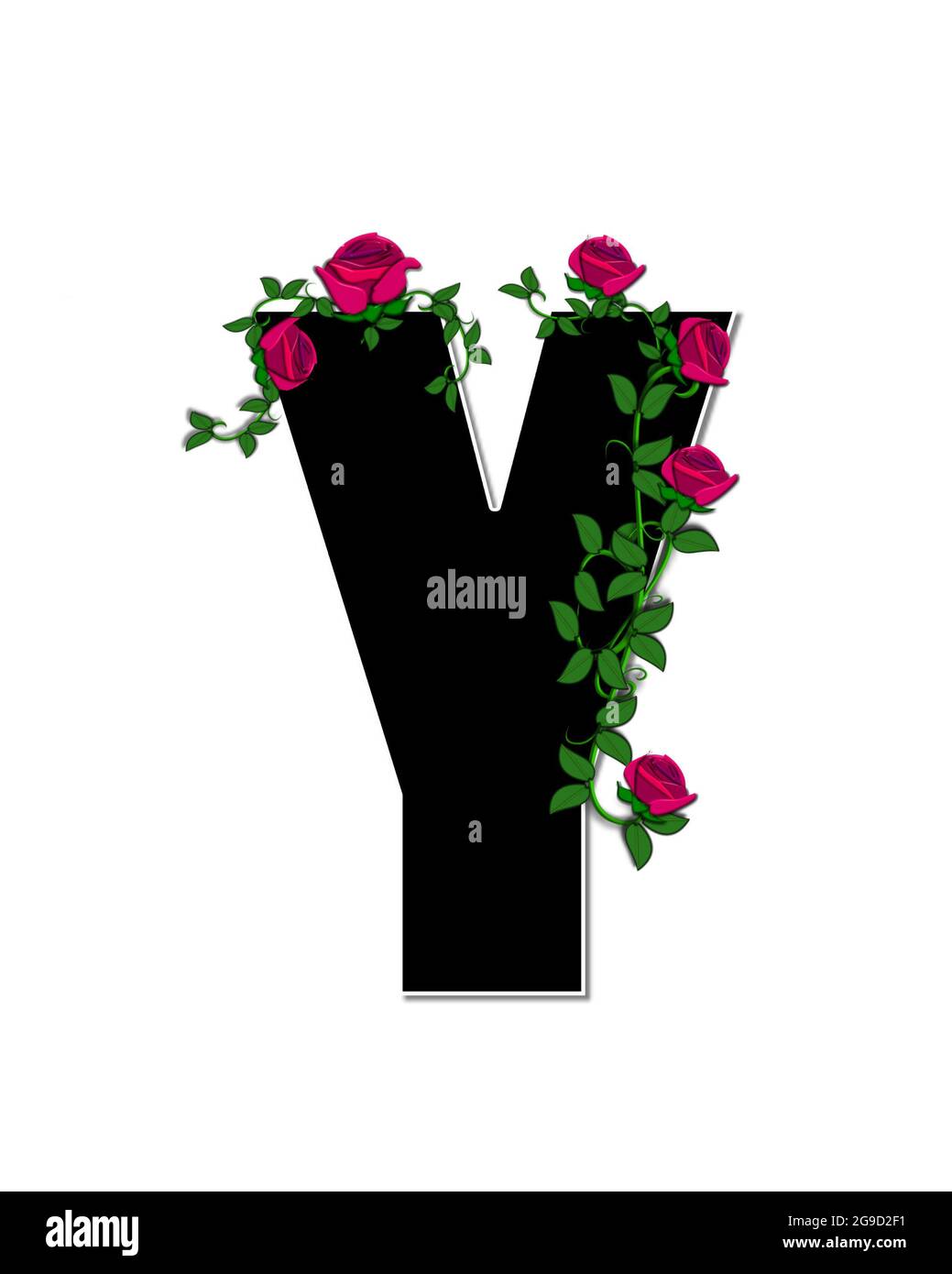 The letter Y, in the alphabet set "Rose Trellis," is black with white ...