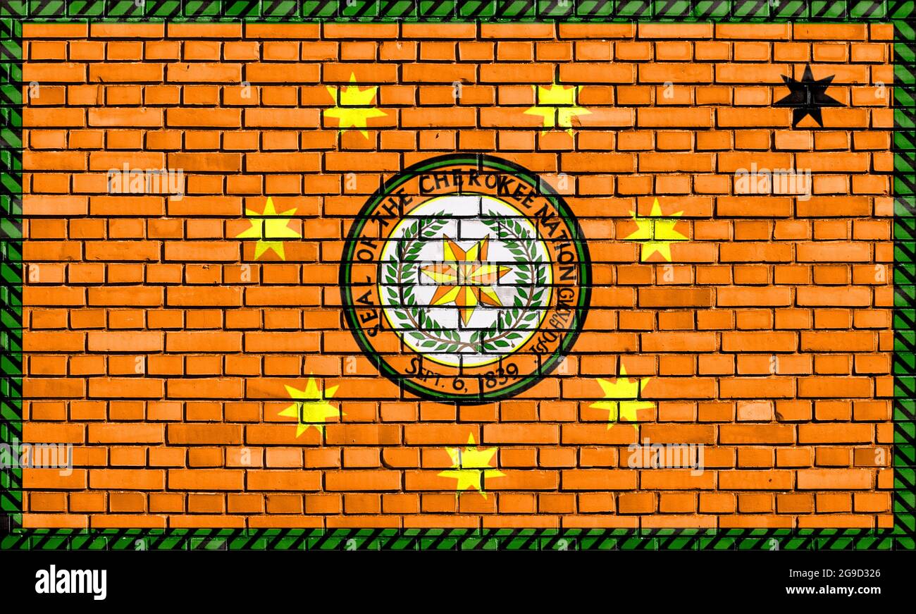 flag of Cherokee Nation painted on brick wall Stock Photo - Alamy
