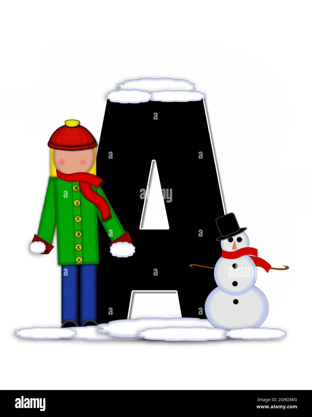 The letter A, in the alphabet set "Children Building Snowman" is black ...
