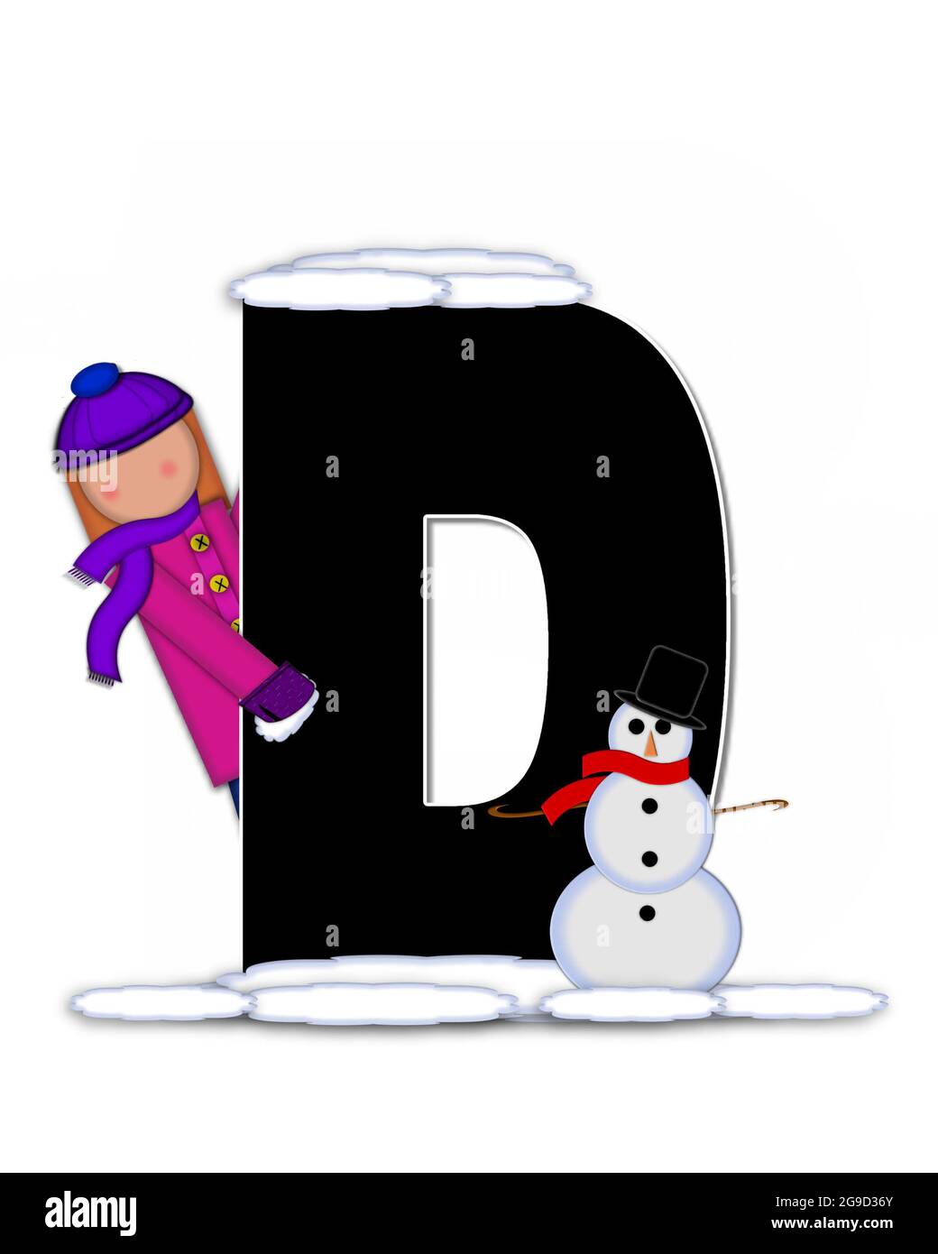 The letter D, in the alphabet set "Children Building Snowman" is black ...