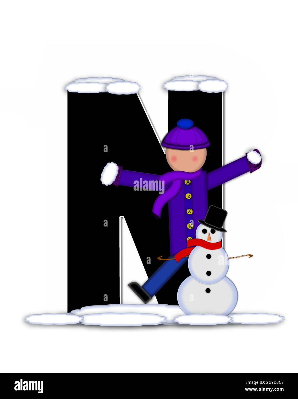 The letter N, in the alphabet set "Children Building Snowman" is black ...