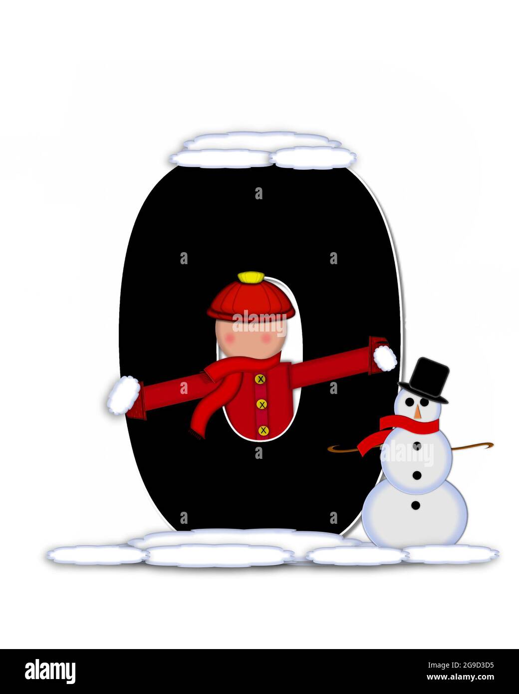 The letter O, in the alphabet set "Children Building Snowman" is black ...