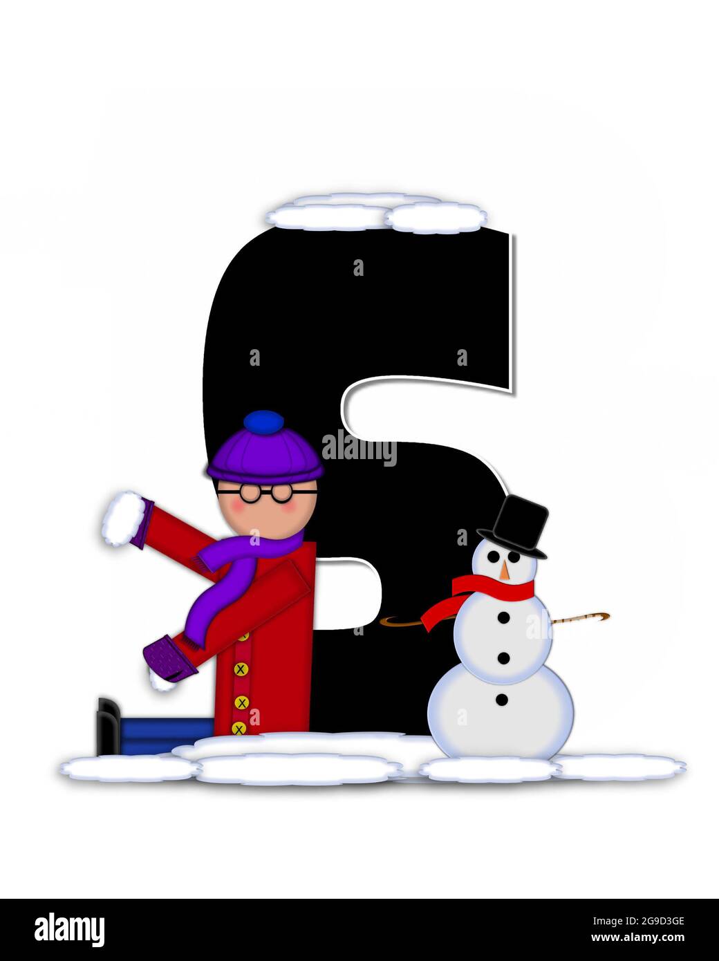 The letter S, in the alphabet set "Children Building Snowman" is black ...