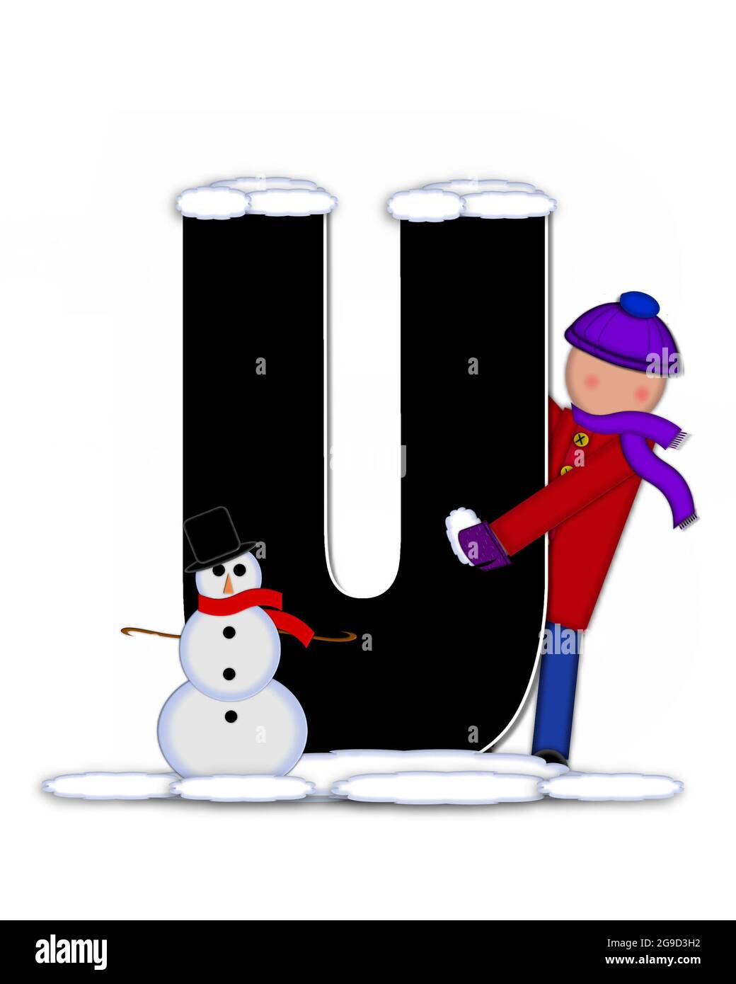 The letter U, in the alphabet set "Children Building Snowman" is black ...