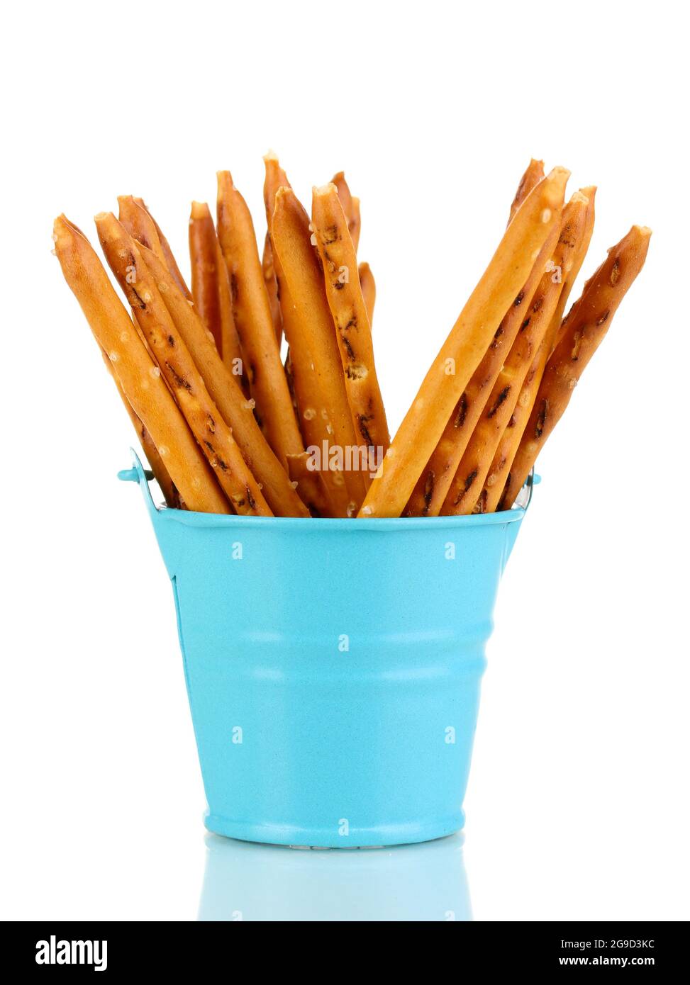 Tasty crispy sticks in blue pail isolated on white Stock Photo - Alamy