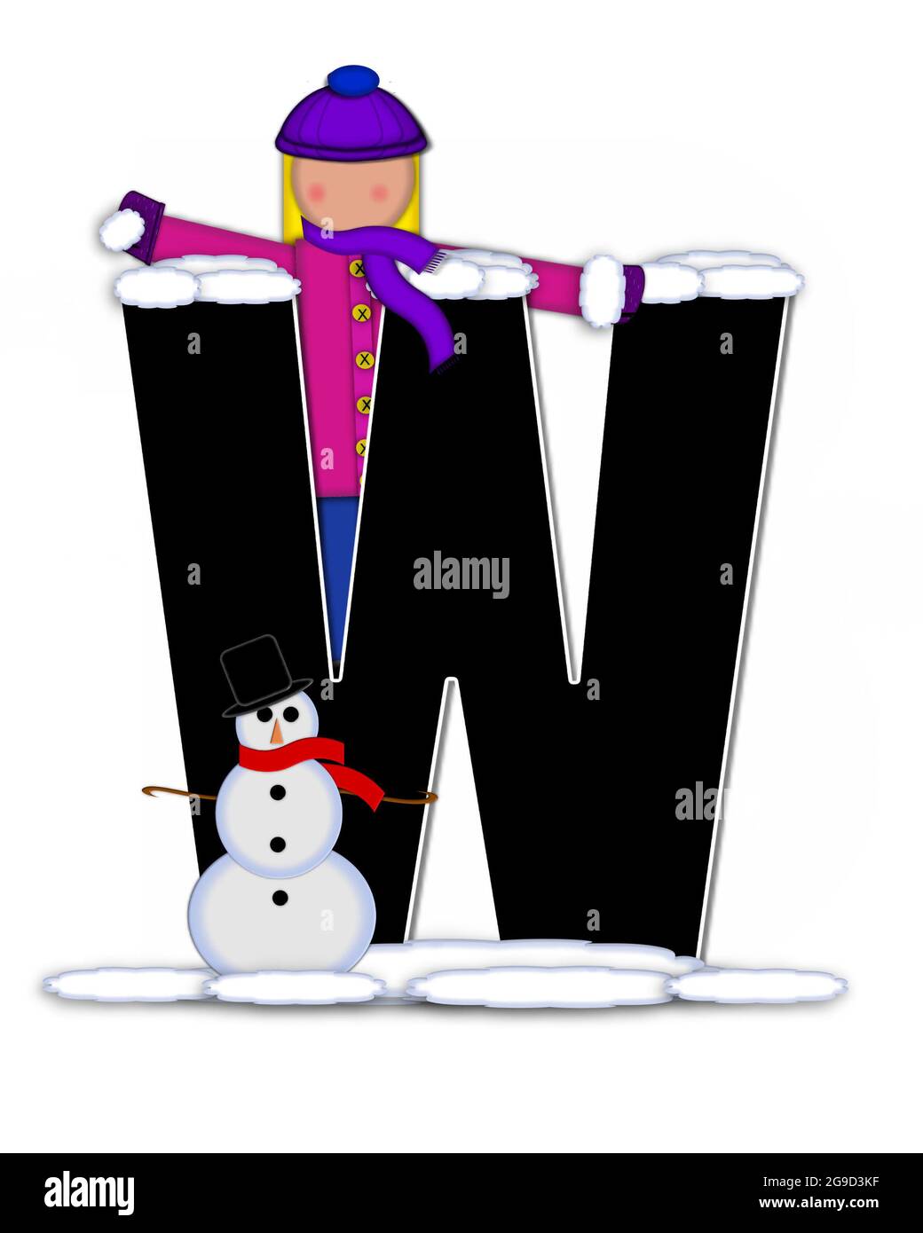 The letter W, in the alphabet set "Children Building Snowman" is black ...