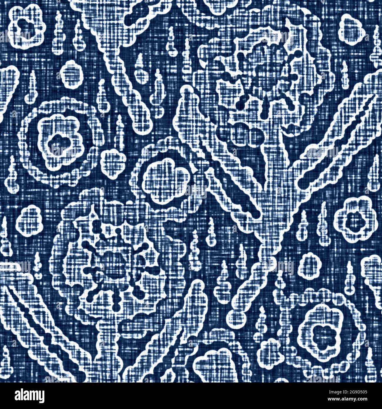 Acid wash blue jean effect texture with decorative linen floral motif ...