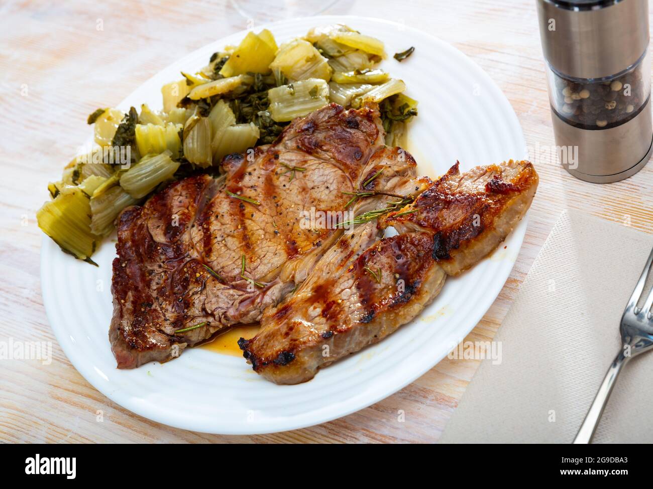 Grilled beef with chard Stock Photo - Alamy